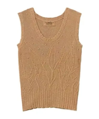 TWINSET Cable-knit Floral Vest - Nude