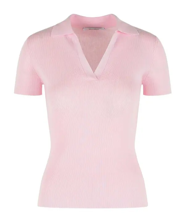 Max Mara Albero Short Sleeve Ribbed Polo Shirt - Pink