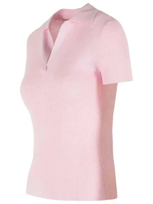 Max Mara Albero Short Sleeve Ribbed Polo Shirt - Pink
