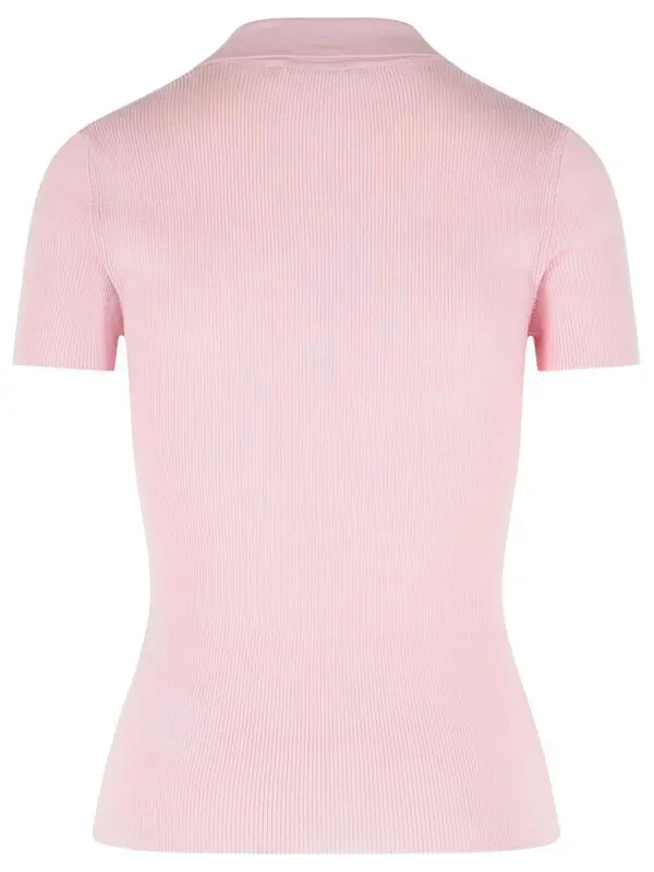 Max Mara Albero Short Sleeve Ribbed Polo Shirt - Pink