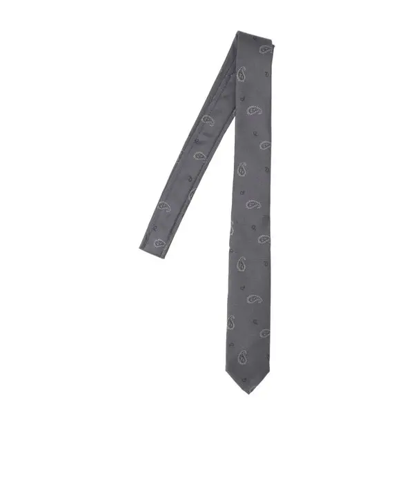 Thom Browne Paisley Jacquard Silk Tie - Gray
