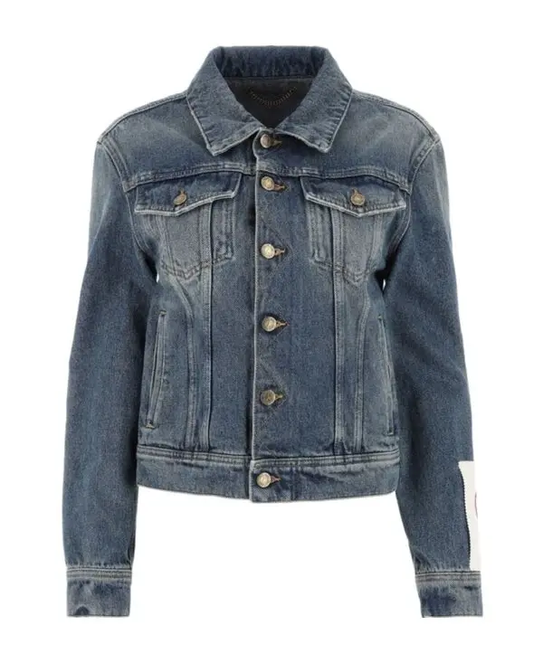GOLDEN GOOSE Logo Patch Buttoned Denim Jacket - Gray