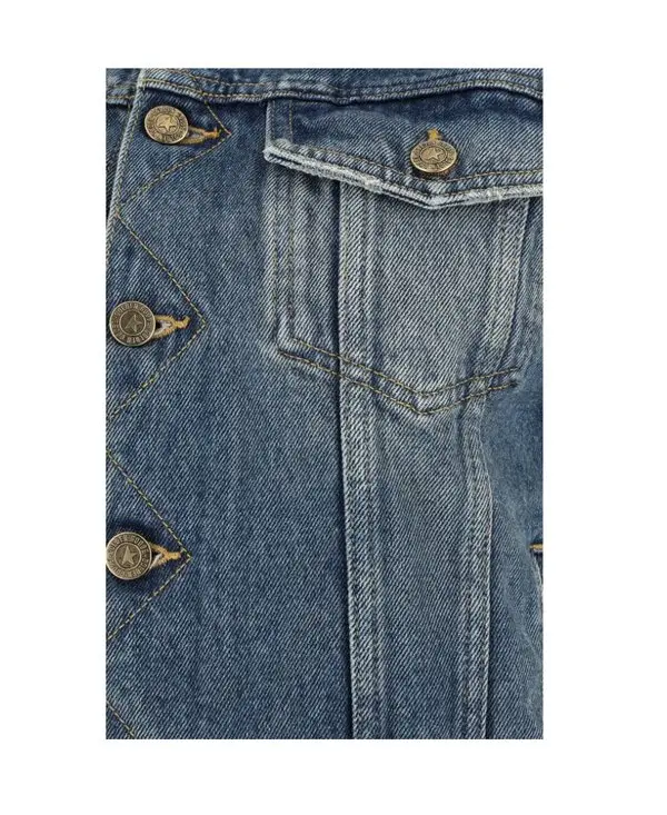 GOLDEN GOOSE Logo Patch Buttoned Denim Jacket - Gray