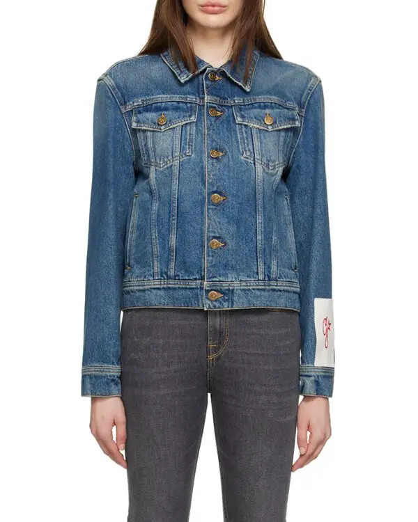 GOLDEN GOOSE Logo Patch Buttoned Denim Jacket - Gray