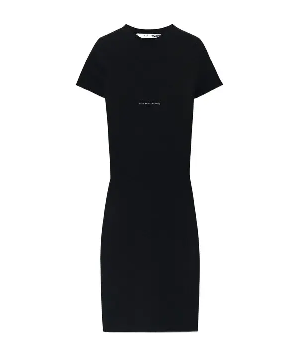 Alexander Wang Ribbed Logo Knit Mini Dress - Black