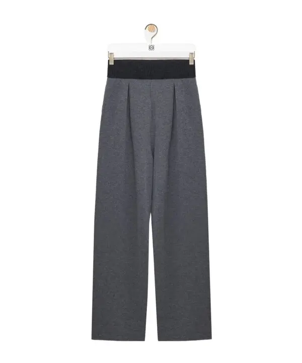 Loewe Elastic Waist Straight-leg Trousers With Anagram Patch - Gray Blend