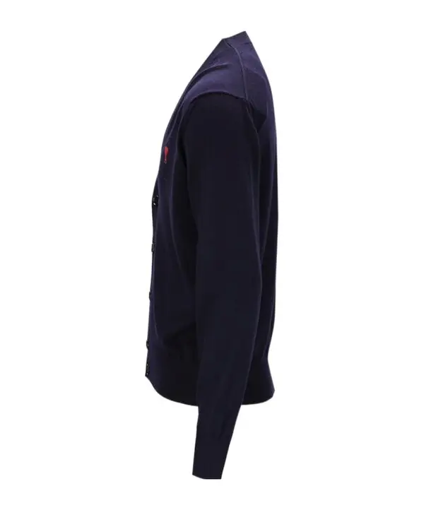 AMI Paris De Coeur Embroidered V-neck Cardigan - Black