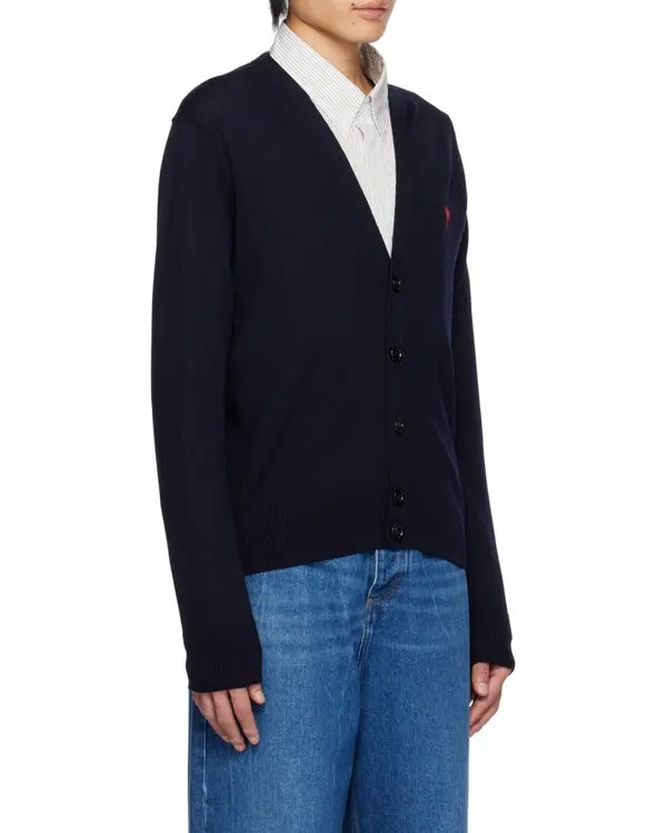 AMI Paris De Coeur Embroidered V-neck Cardigan - Black