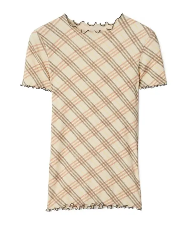 Burberry Checked Lettuce Hem Crewneck T-shirt - Teacup