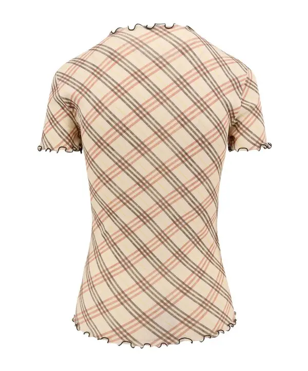 Burberry Checked Lettuce Hem Crewneck T-shirt - Teacup