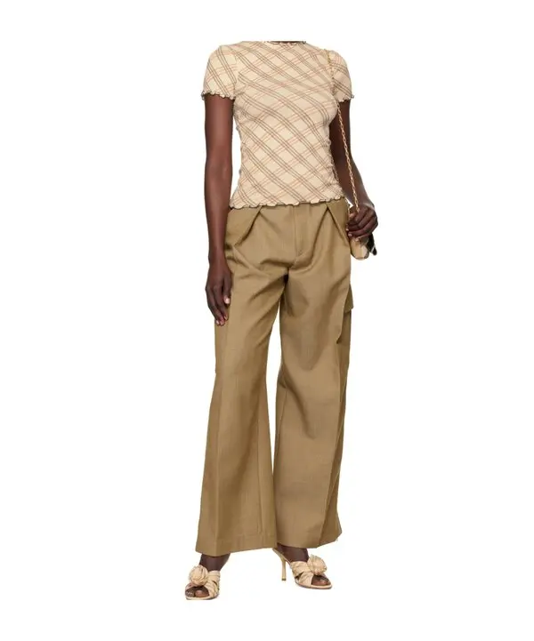 Burberry Checked Lettuce Hem Crewneck T-shirt - Teacup