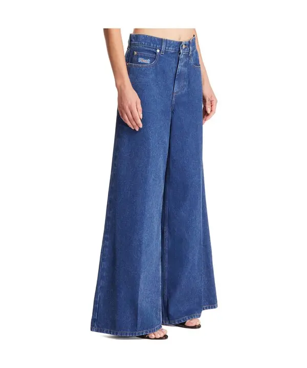 Marni Wide Leg Denim Jeans With Embroidered Logo - Blue