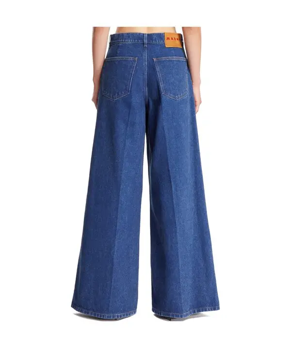 Marni Wide Leg Denim Jeans With Embroidered Logo - Blue