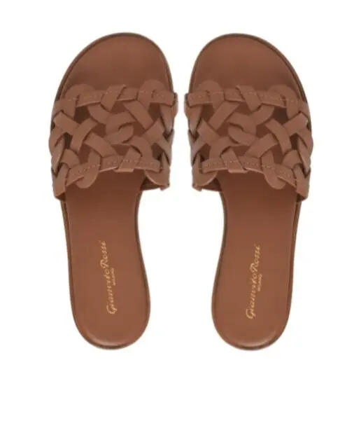 GIANVITO ROSSI Amalfi Interwoven Round Toe Flat Sandals - Brown