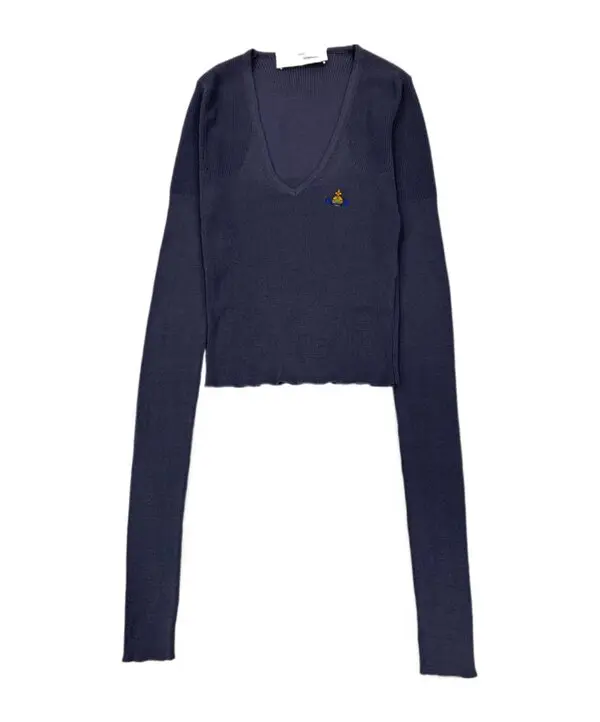 VIVIENNE WESTWOOD Long-sleeved V-neck Sweater With Saturn Logo - No