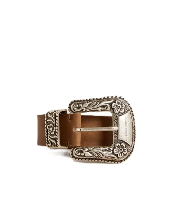 GOLDEN GOOSE Floral Buckle Leather Belt - Brown