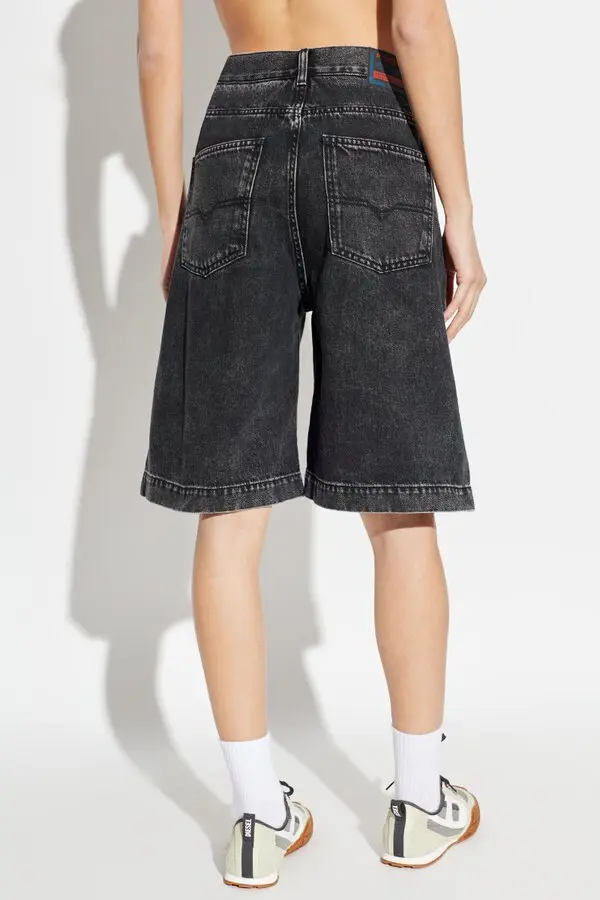 DIESEL® Logo Plaque Knee-length Denim Shorts - Black