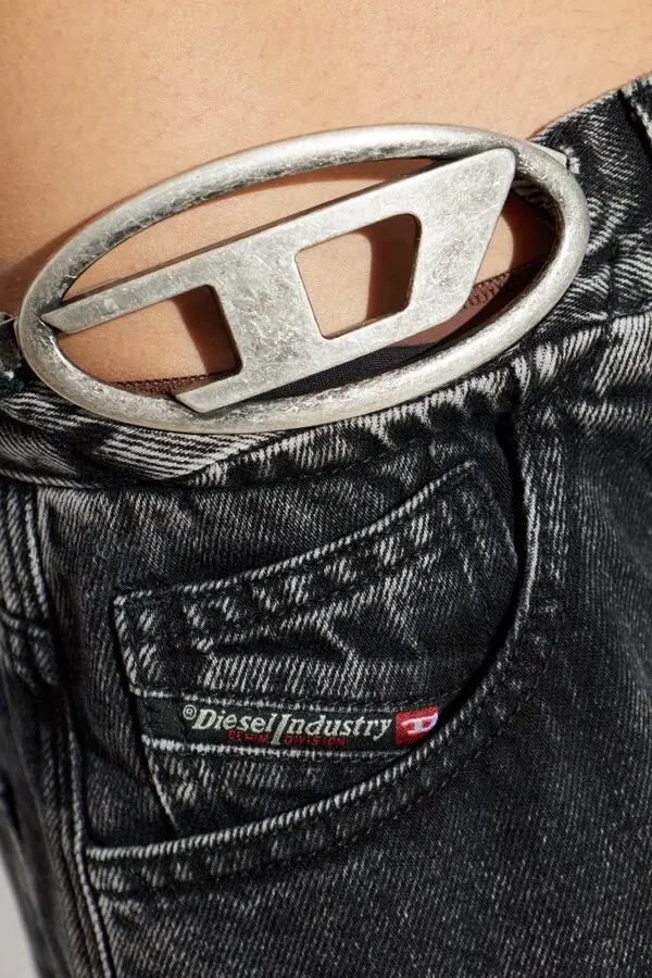 DIESEL® Logo Plaque Knee-length Denim Shorts - Black