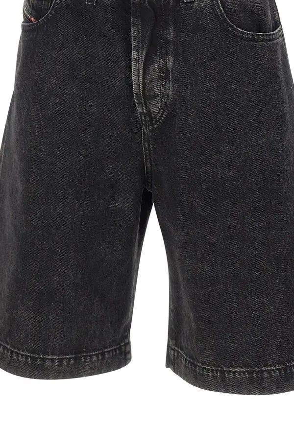 DIESEL® Logo Plaque Knee-length Denim Shorts - No