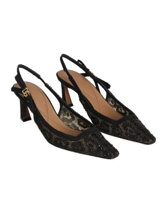 Dolce & Gabbana Leopard Print Lace Slingbacks - Black