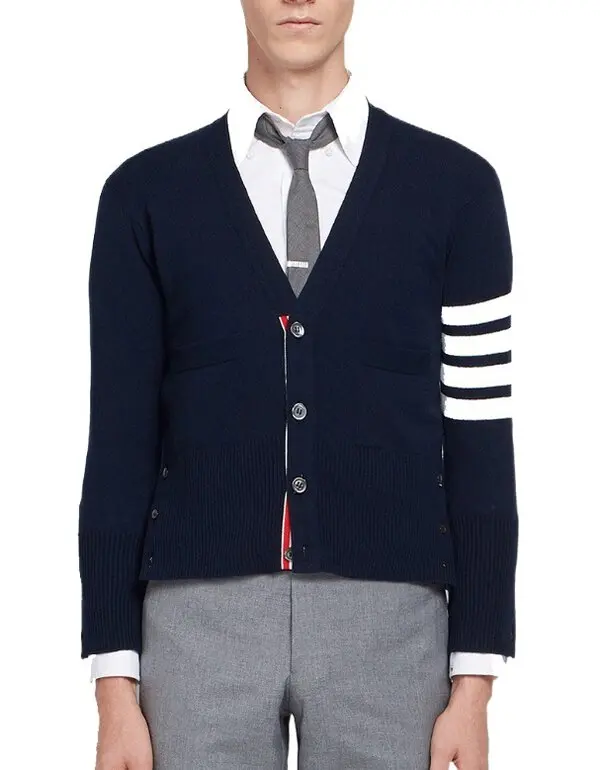 Thom Browne 4-bar Button-up Knit Cardigan - Navy Blue