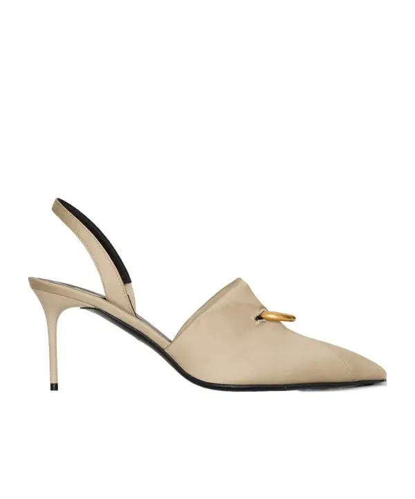 Balmain Cotton Gabardine Slingbacks With Piercing - Nude