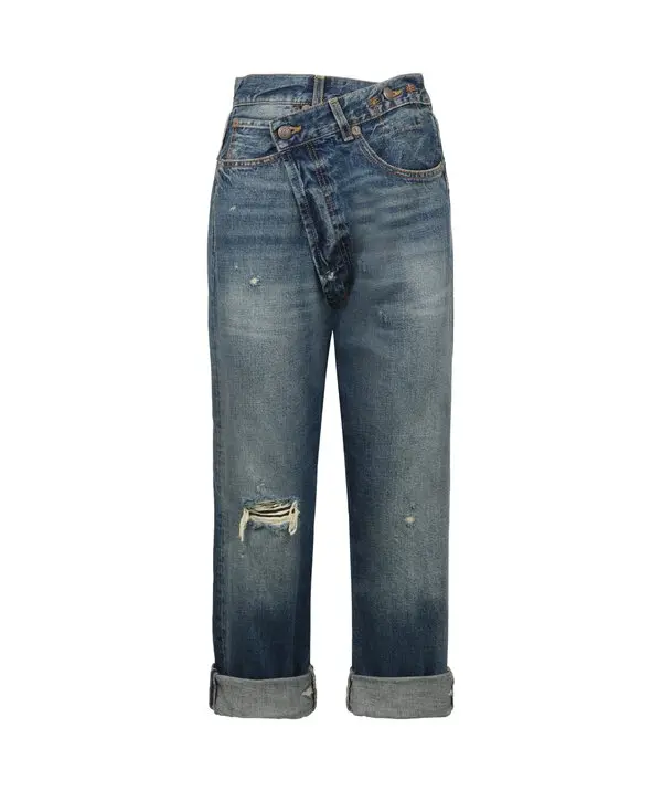 R13 Cropped Distressed Jeans - Black