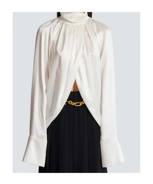 Balmain Draped High Neck Blouse - White