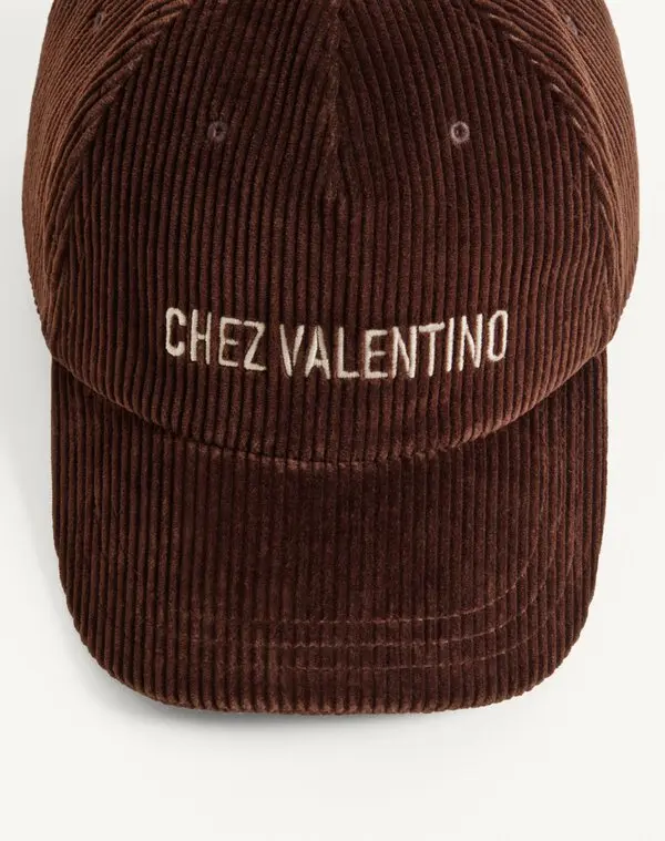 Valentino Garavani Chez Embroidered Corduroy Baseball Cap
