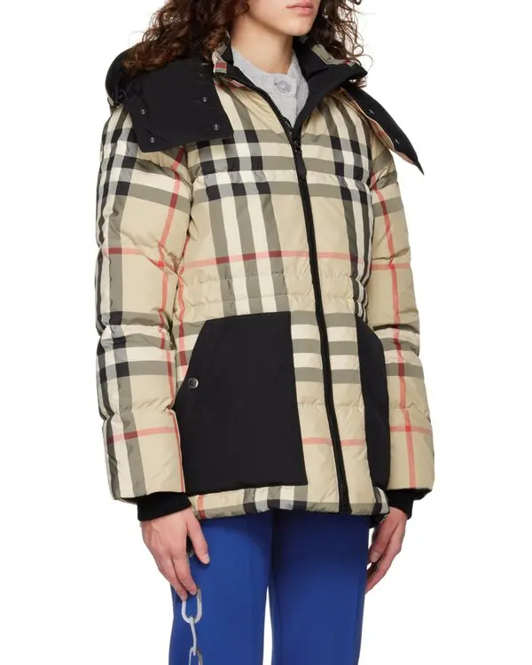Burberry Vintage Check Padded Jacket With Drawstring Waist - Nude