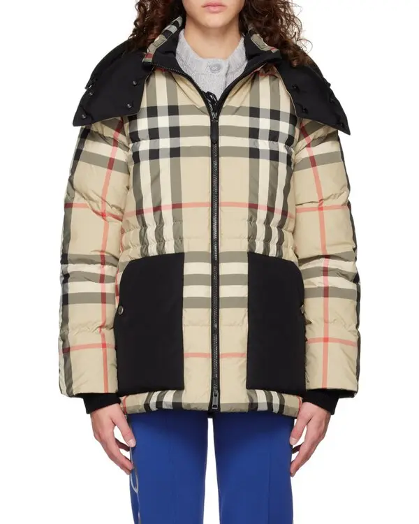 Burberry Vintage Check Padded Jacket With Drawstring Waist - Nude