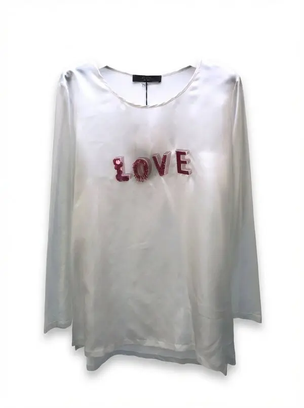 Max Mara Embellished 'love' Long-sleeve Blouse - Gray