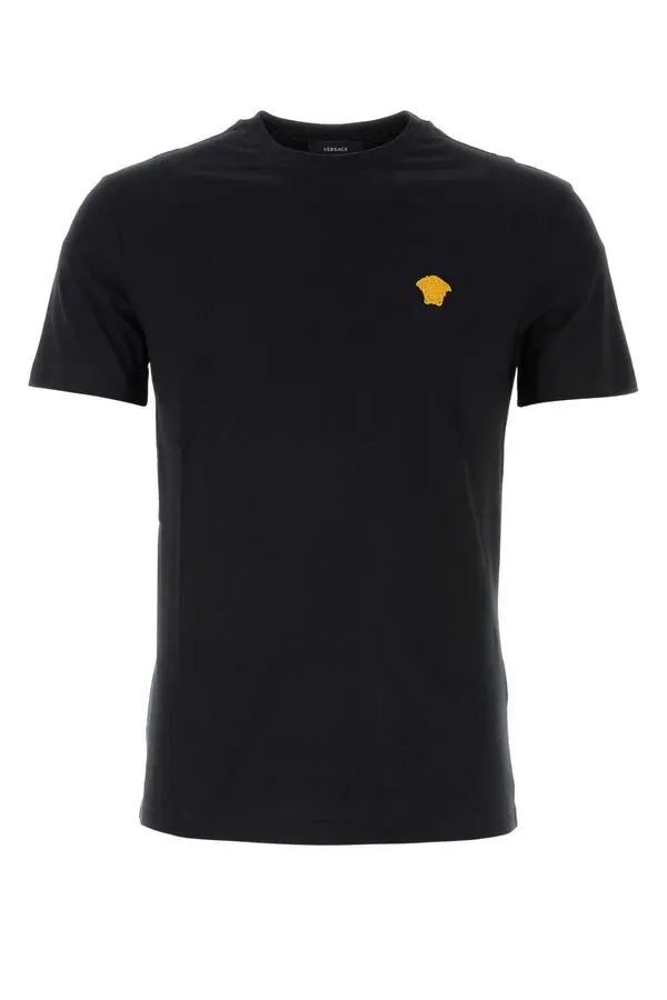 Versace Logo Embroidered Crewneck T-shirt - Black