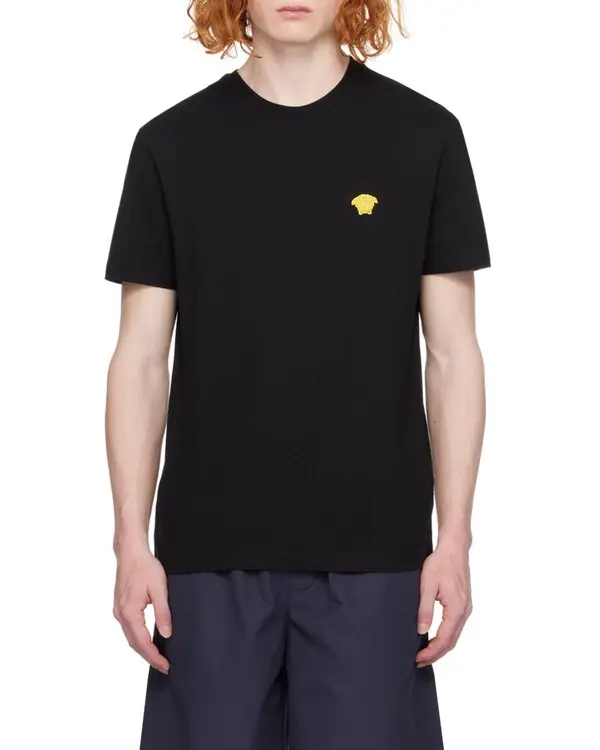 Versace Logo Embroidered Crewneck T-shirt - Black