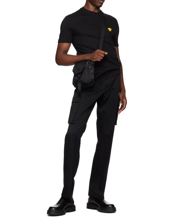 Versace Logo Embroidered Crewneck T-shirt - Black