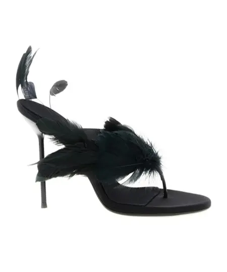 Paris Texas Lidia Feather Thong Mules - Black