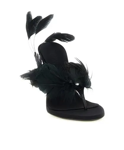 Paris Texas Feather Thong Mules