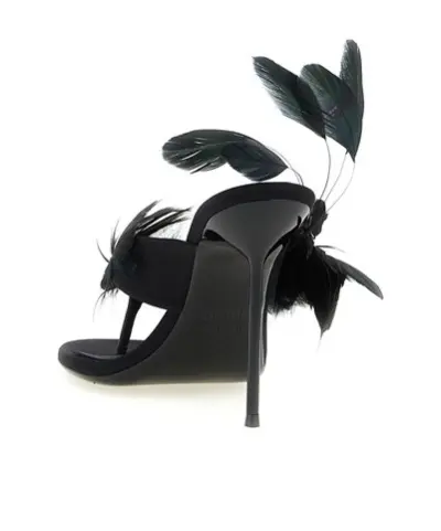 Paris Texas Feather Thong Mules