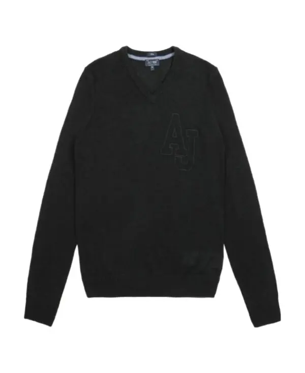 Emporio Armani V-neck Logo Pullover - Black