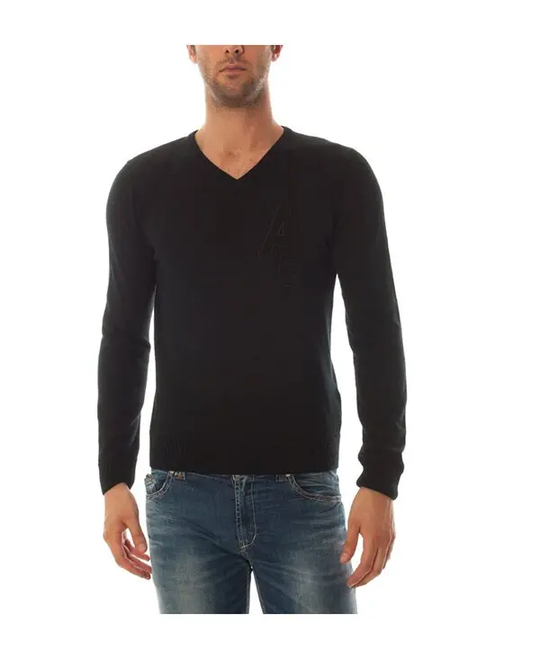 Emporio Armani V-neck Logo Pullover - Black