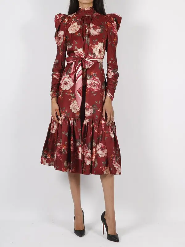 Zimmermann Ruffled High-neck Floral Print Midi Dress