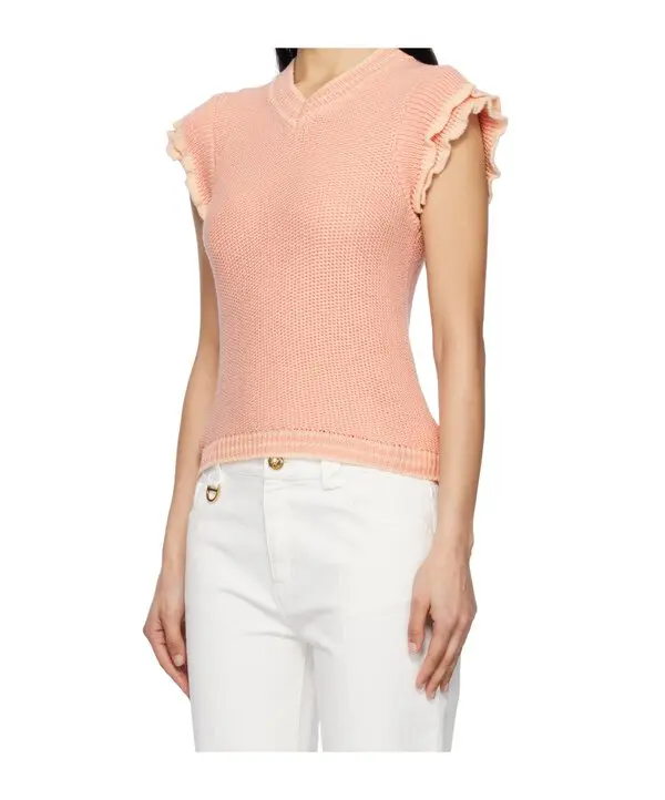 Chloé Short Sleeve Ruffled Knit Top - Pink Orange