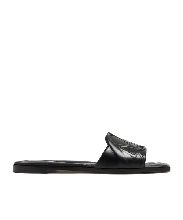 Alexander McQueen Seal Embossed Slip-on Slides - Black