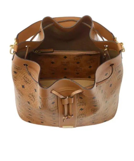 Mcm Monogram Drawstring Bucket Bag - Cognac