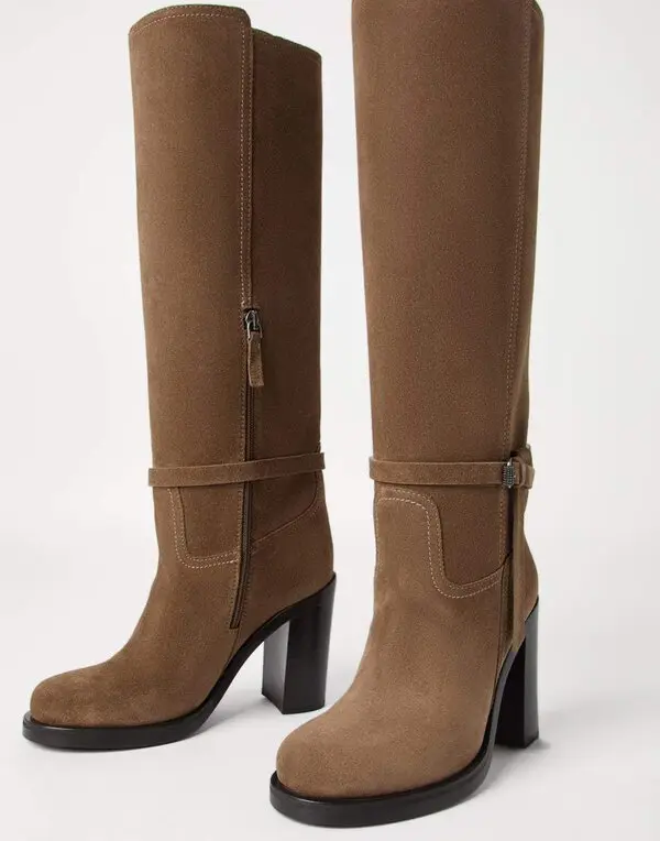 Brunello Cucinelli 100mm Buckle-strap Suede Boots - Light Brown