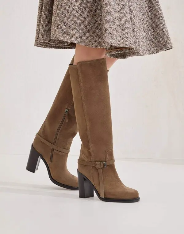 Brunello Cucinelli 100mm Buckle-strap Suede Boots - Light Brown