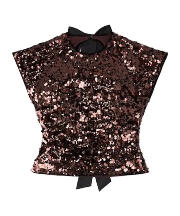 GANNI Open Back Sequined Top With Bow Detail - No