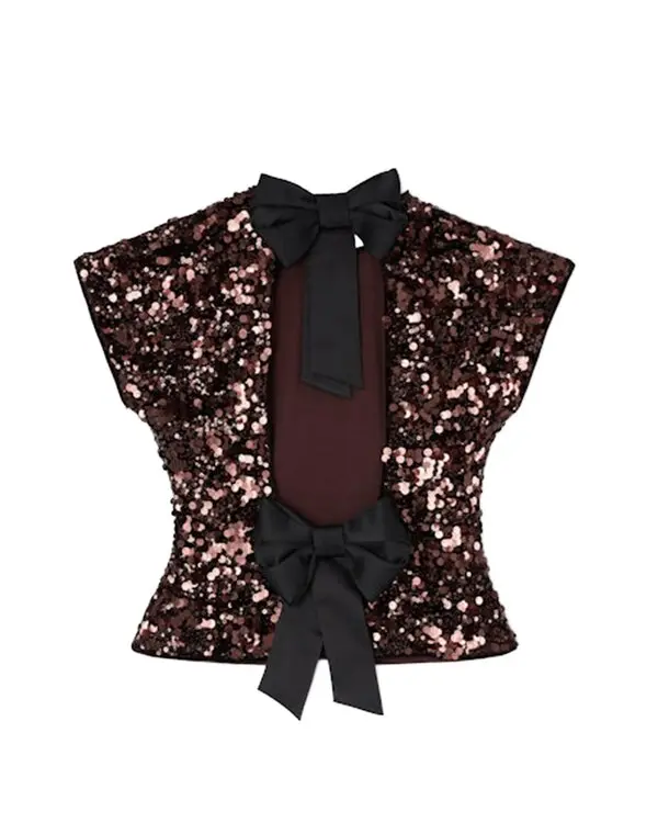 GANNI Open Back Sequined Top With Bow Detail