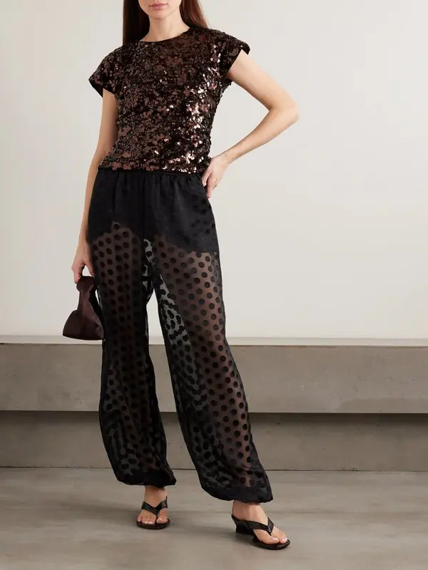GANNI Open Back Sequined Top With Bow Detail