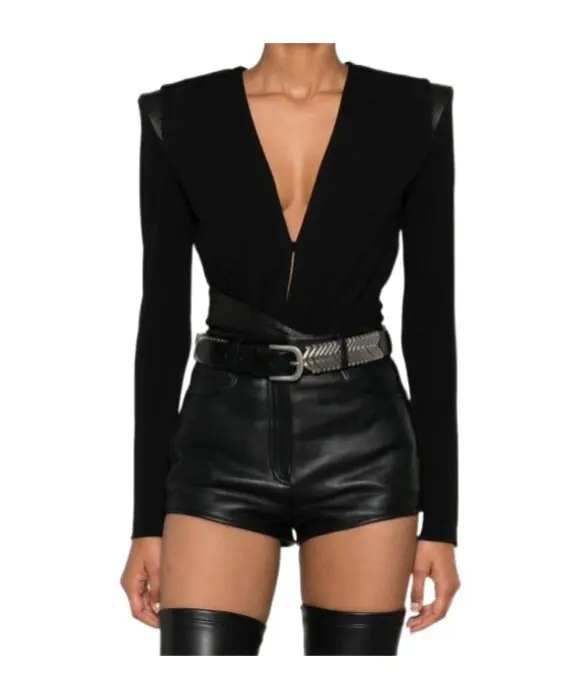 Versace Deep V-neck Long Sleeve Crepe Bodysuit